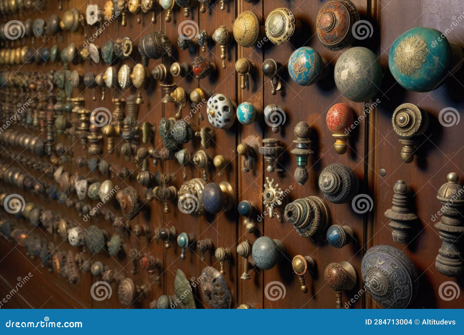 Collection of Antique Door Knobs on Display Stock Illustration ...