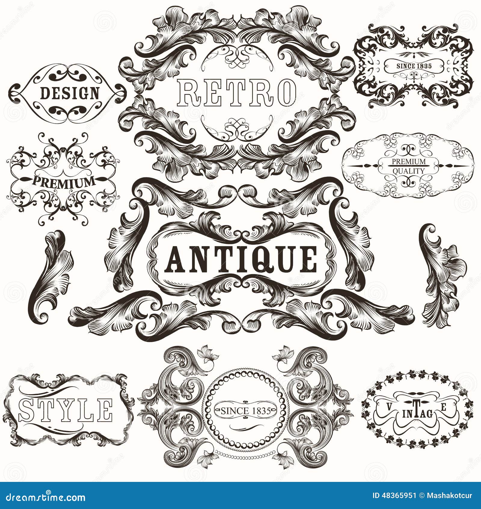 Collection of Antique Hand Drawn Frames in Baroque Style Stock Vector ...