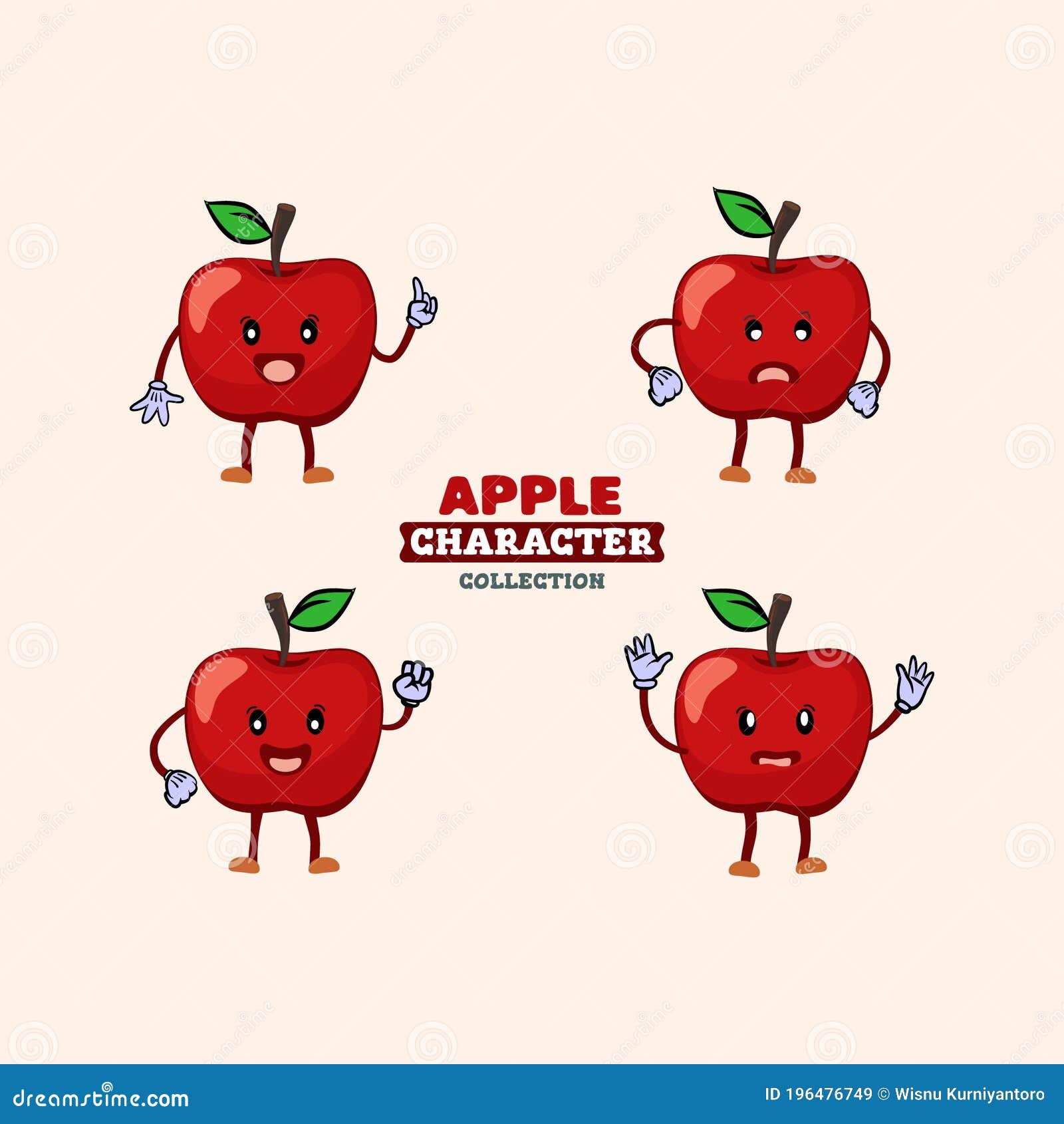 Collection of Apple Characters in Different Expressions Stock Vector ...