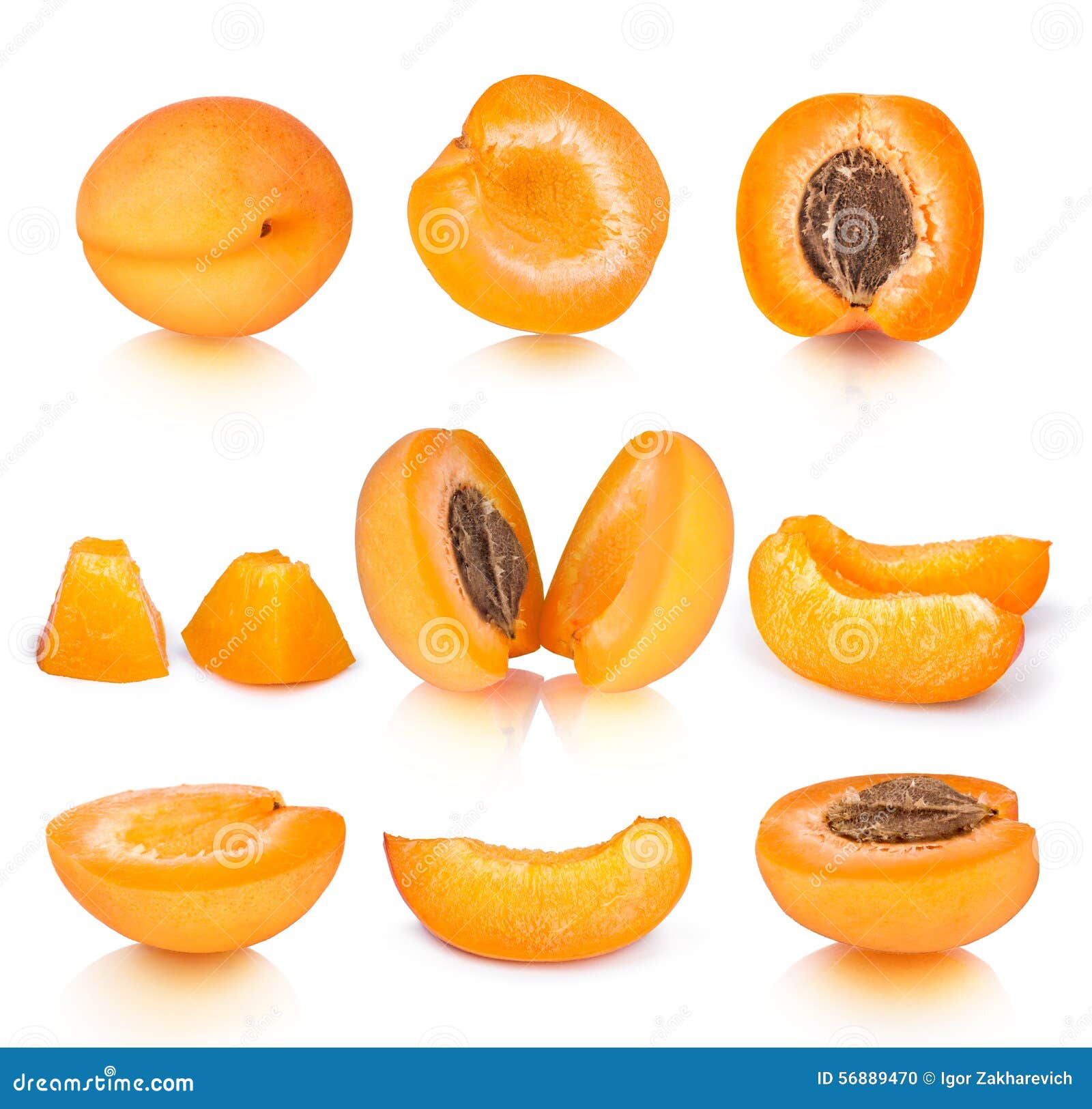 Collection of Apricot Pieces with Reflection Stock Photo - Image of ...