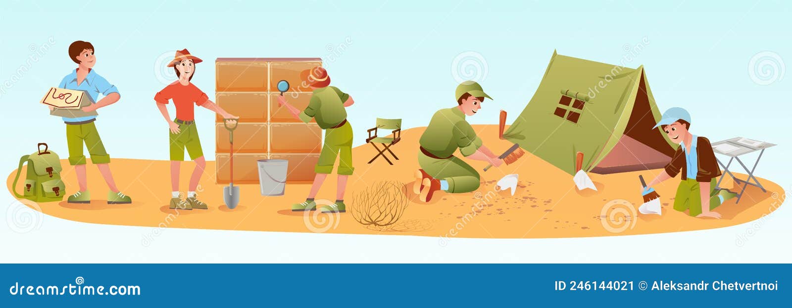 Archaeologists Historical Artifacts Set. Stone Section With Prehistoric ...