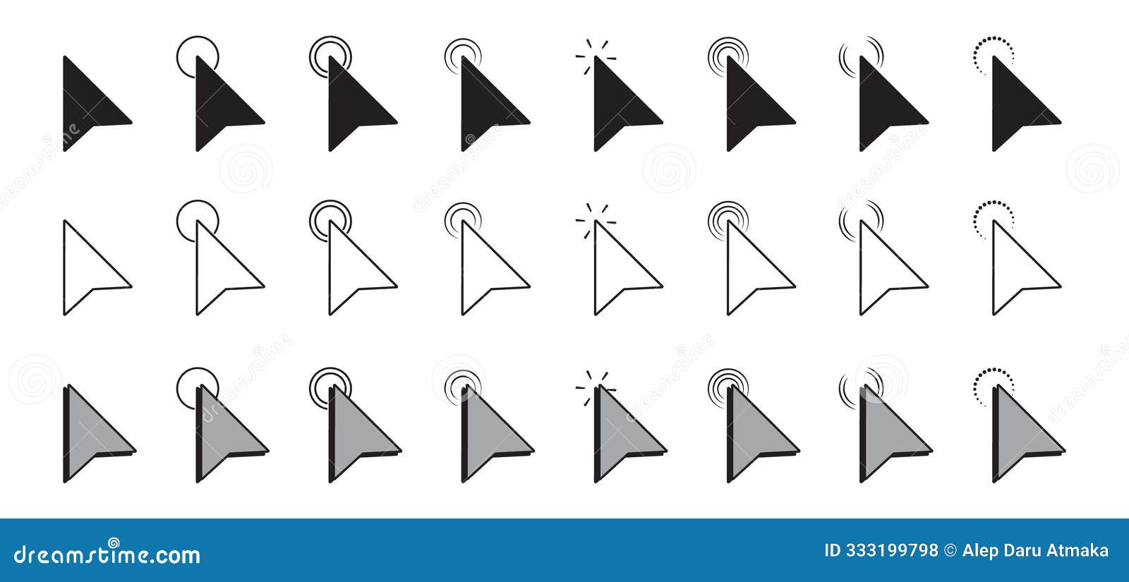 Collection of Arrow Pointer, Cursor Icon, Click or Press Cursor in Flat Design Stock ...