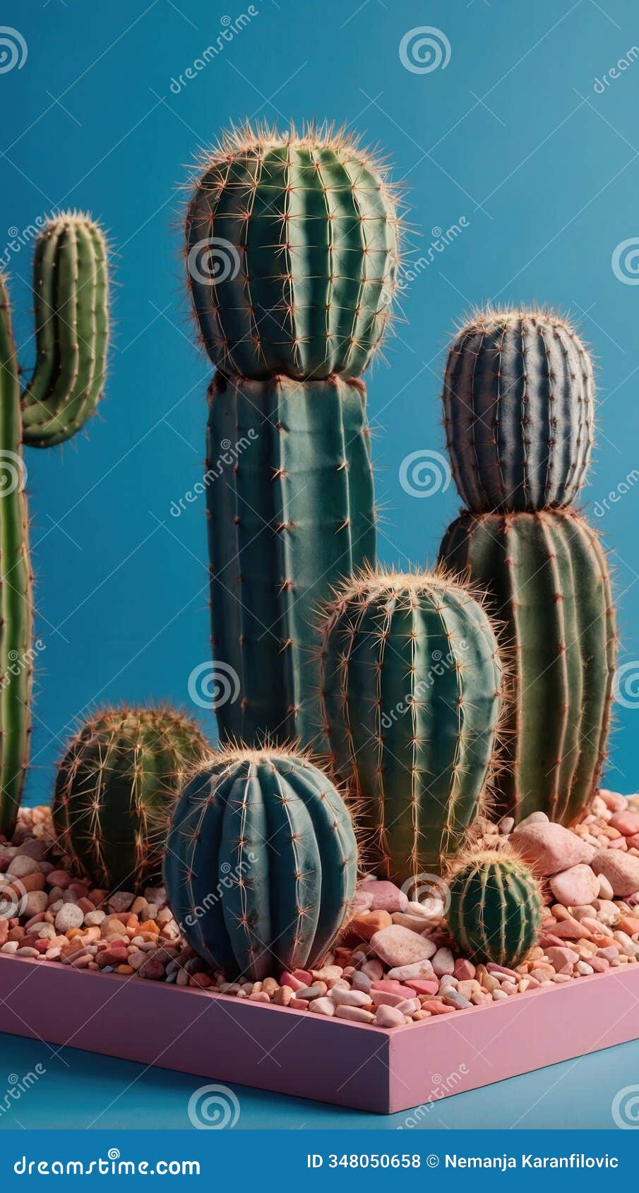 Collection of Artificial Cacti Arranged To Mimic Desert Landscape in a ...