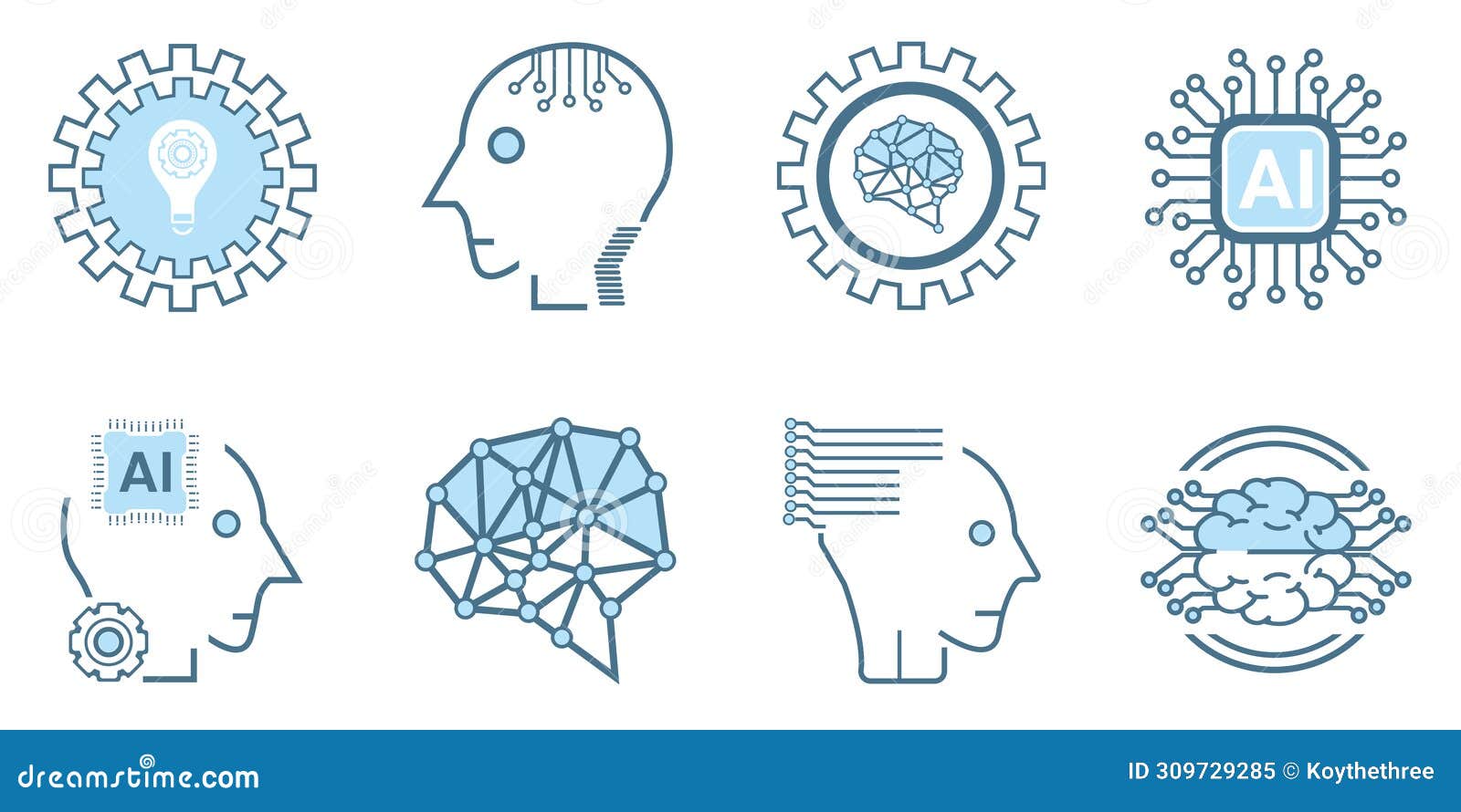 Artificial Intelligence and Neural Network Icons Stock Illustration ...