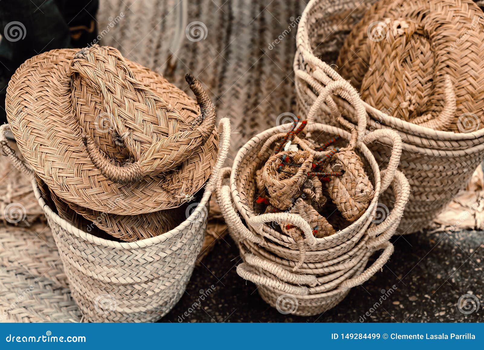 Collection of Artisan Objects Made of Wicker Stock Image - Image of ...