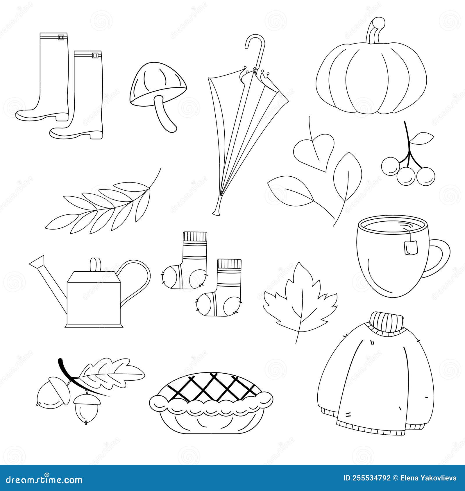 Collection of Autumn Outline Elements. Vector Illustration Stock Vector ...