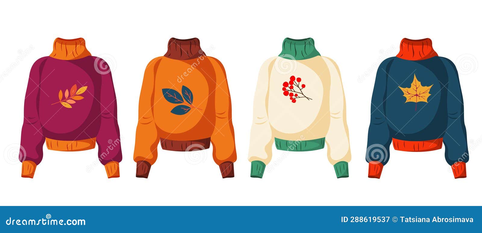 Collection of Autumn Sweaters.Multicolored Sweaters with Autumn Leaves ...