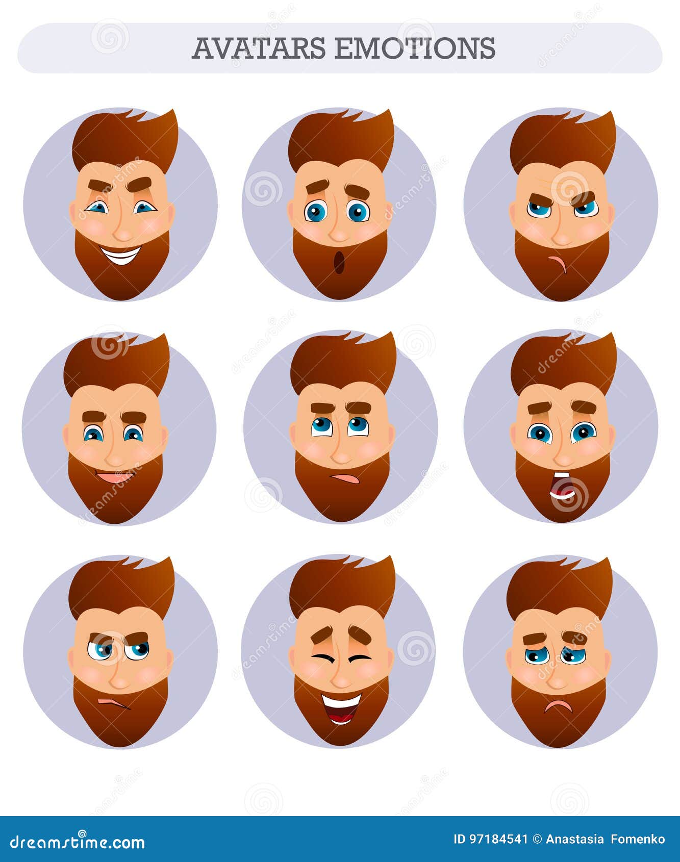 Collection of Avatars, Emotions, Bearded Man Stock Illustration ...