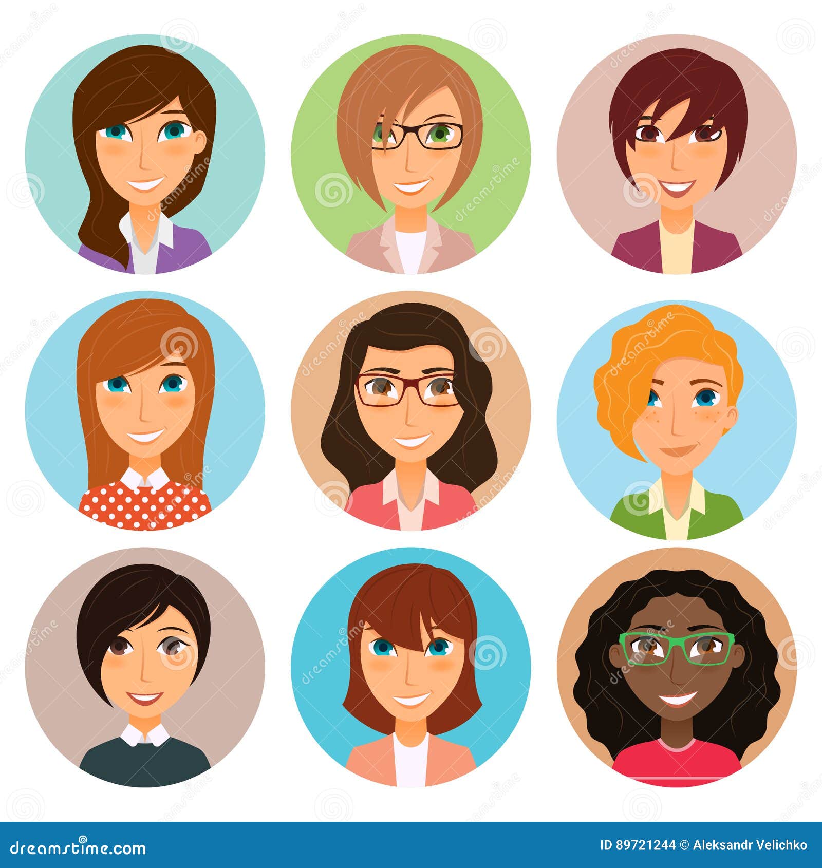 Collection Of Avatars Of Various Young Women Characters Vector ...