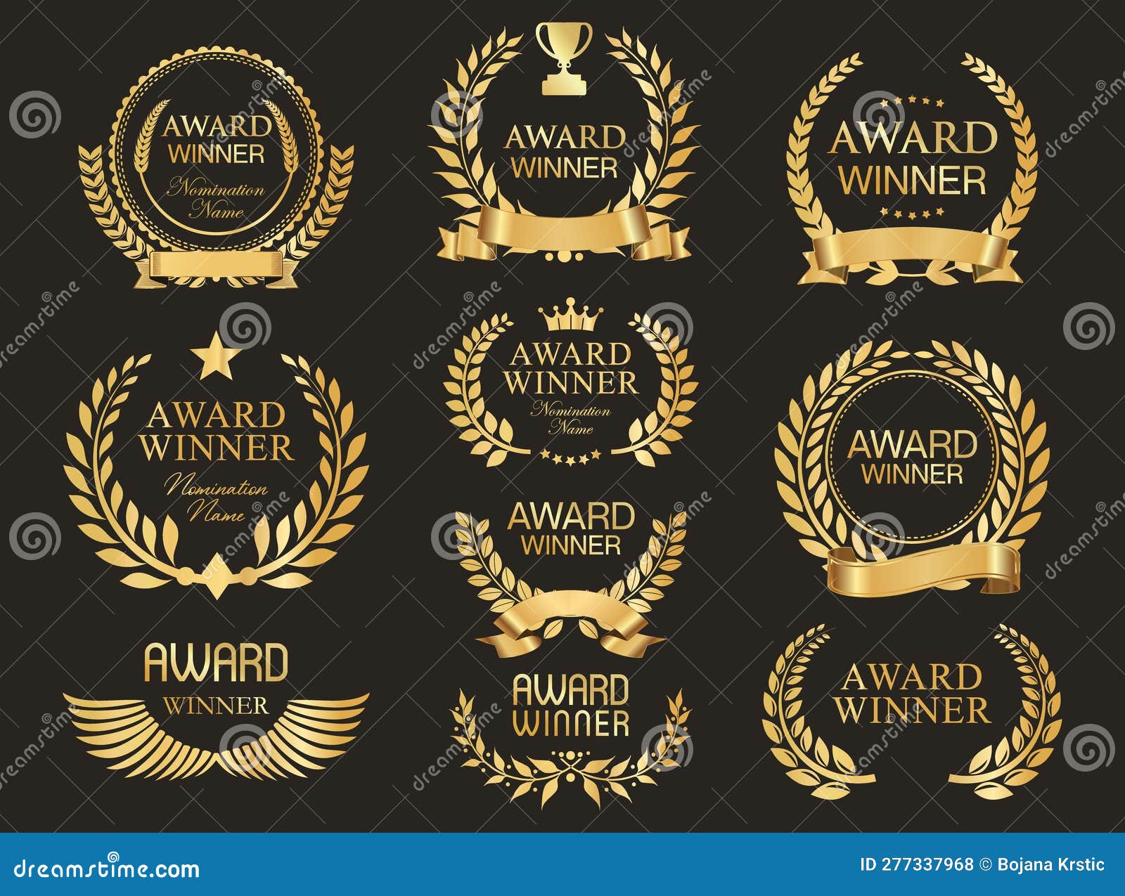 Collection of Award Winner Gold Laurel Wreath Vector Illustration Stock ...