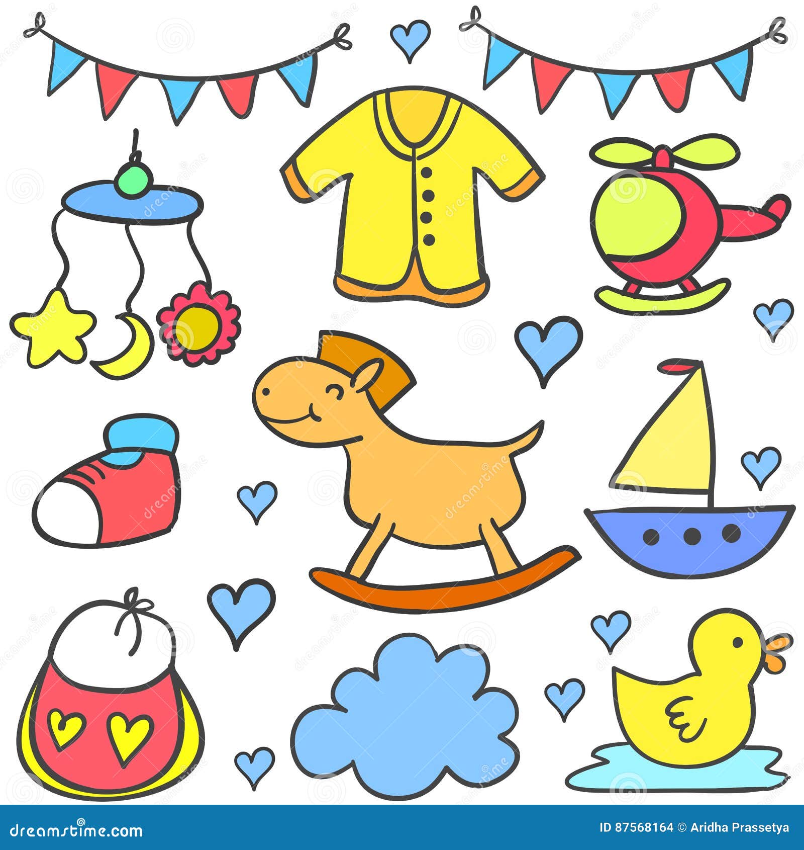 Collection of Baby Colorful Various Object Doodles Stock Vector ...