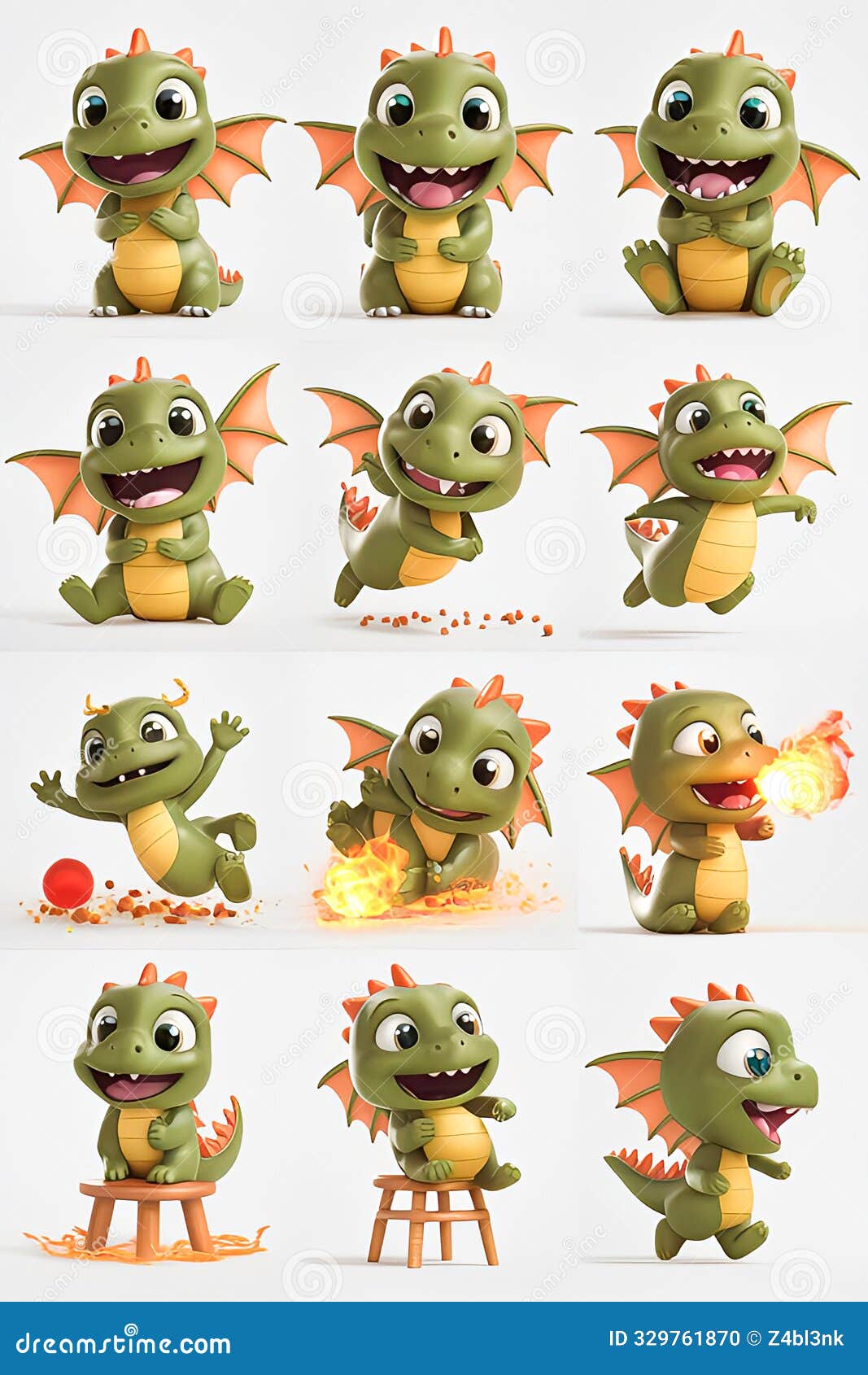 Collection of Baby Dragon Emoticon Sticker Set Stock Illustration ...