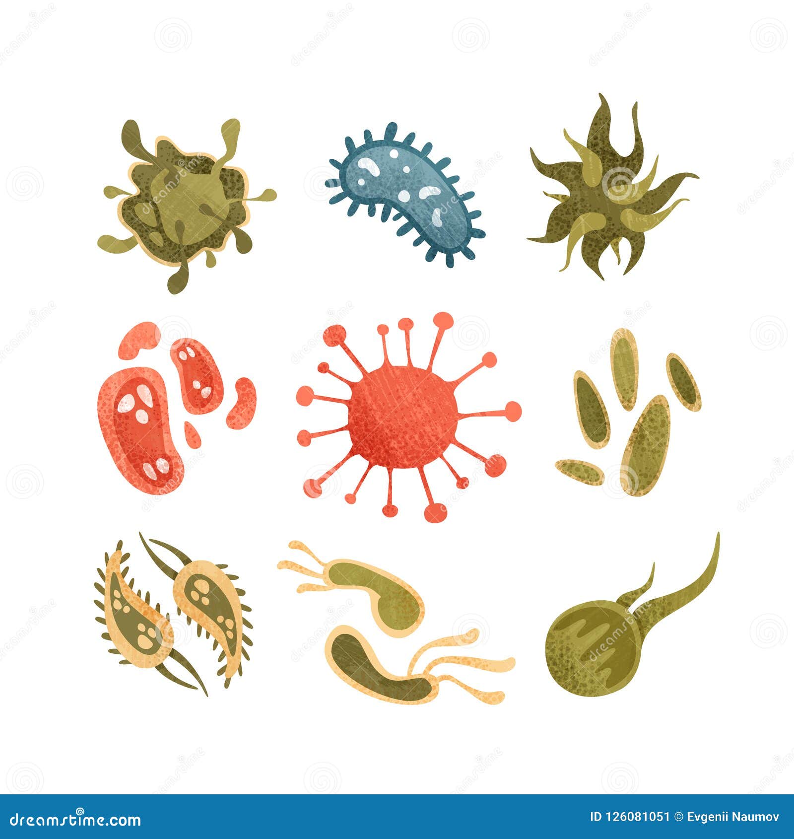 Collection of Bacteria, Germs and Viruses of Different Colors ...