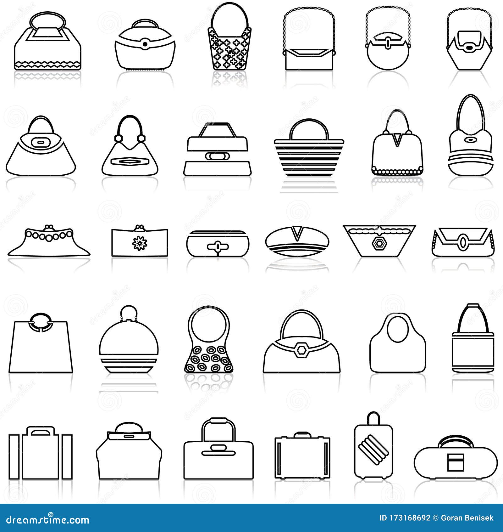 Collection of Bag Design Vector Outline Isolated White Background Stock ...