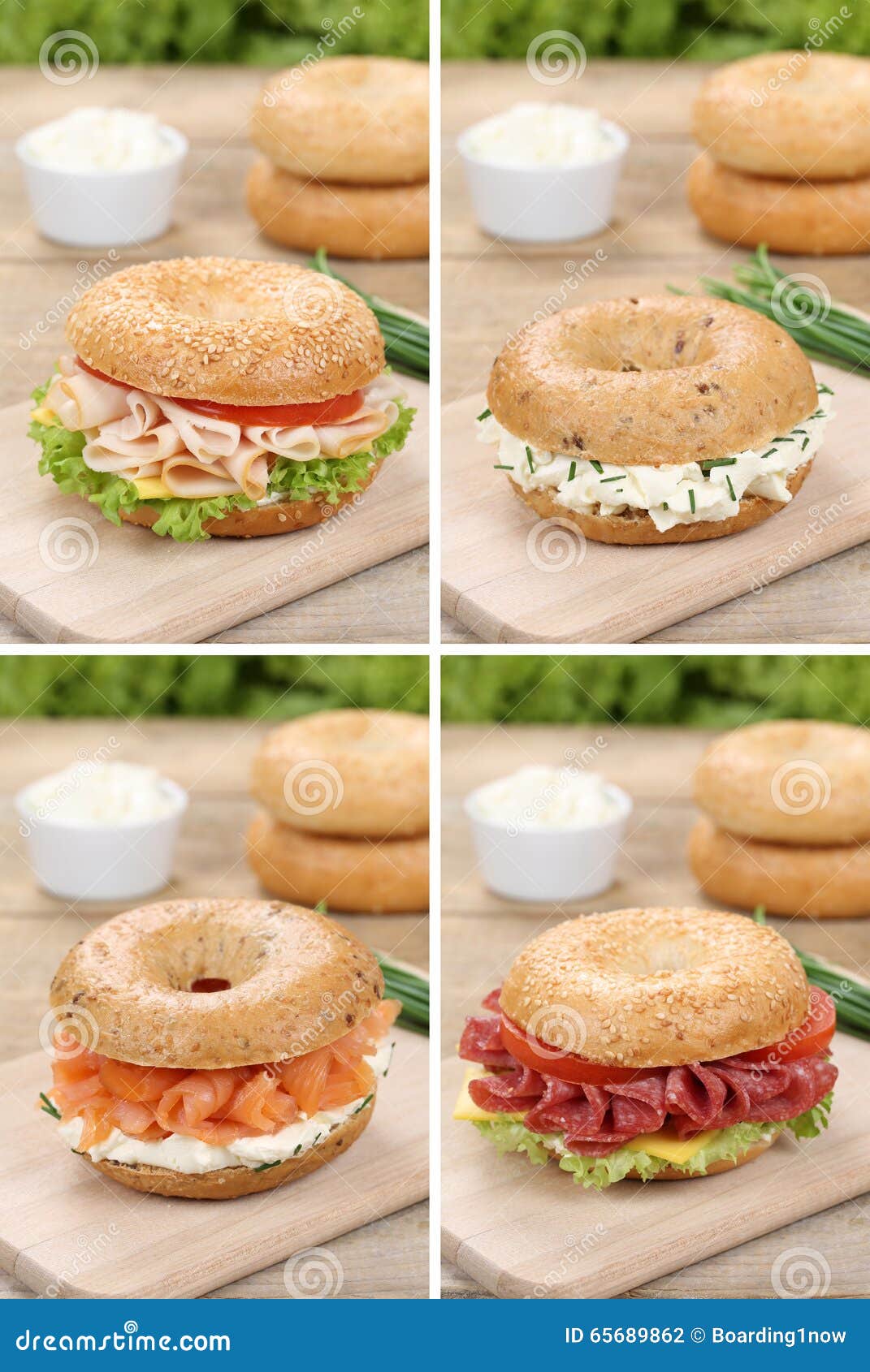 Collection of Bagels with Cream Cheese, Salmon Fish and Ham for Stock ...