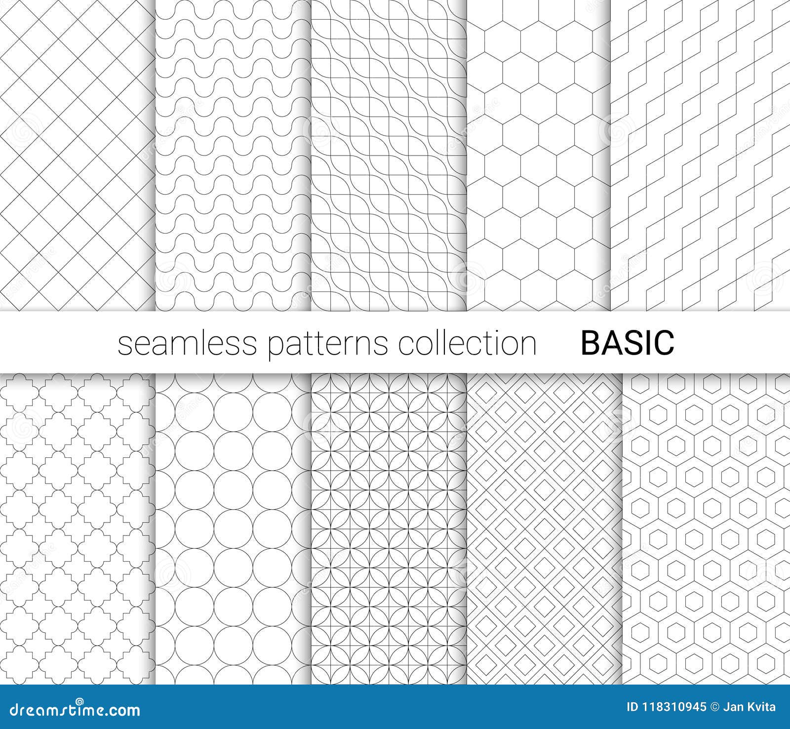 Collection of Basic Seamless Patterns with Black Lines. Stock Vector - Illustration of repeat ...