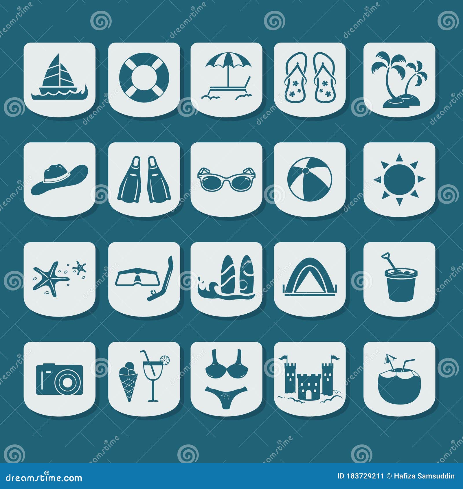 Collection of Beach Icons. Vector Illustration Decorative Background ...
