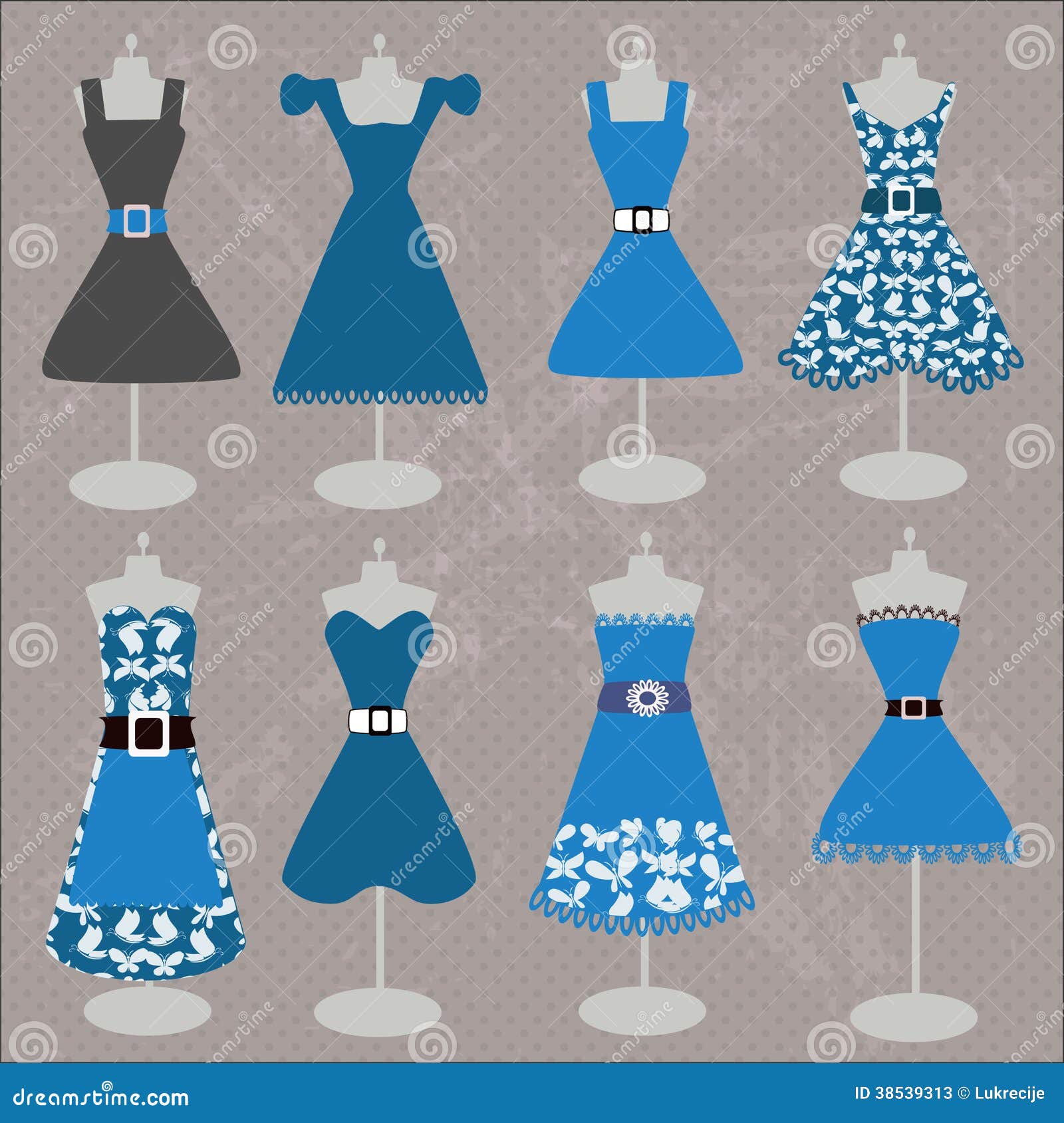 Collection of Beautiful Blue Dresses Stock Vector - Illustration of ...