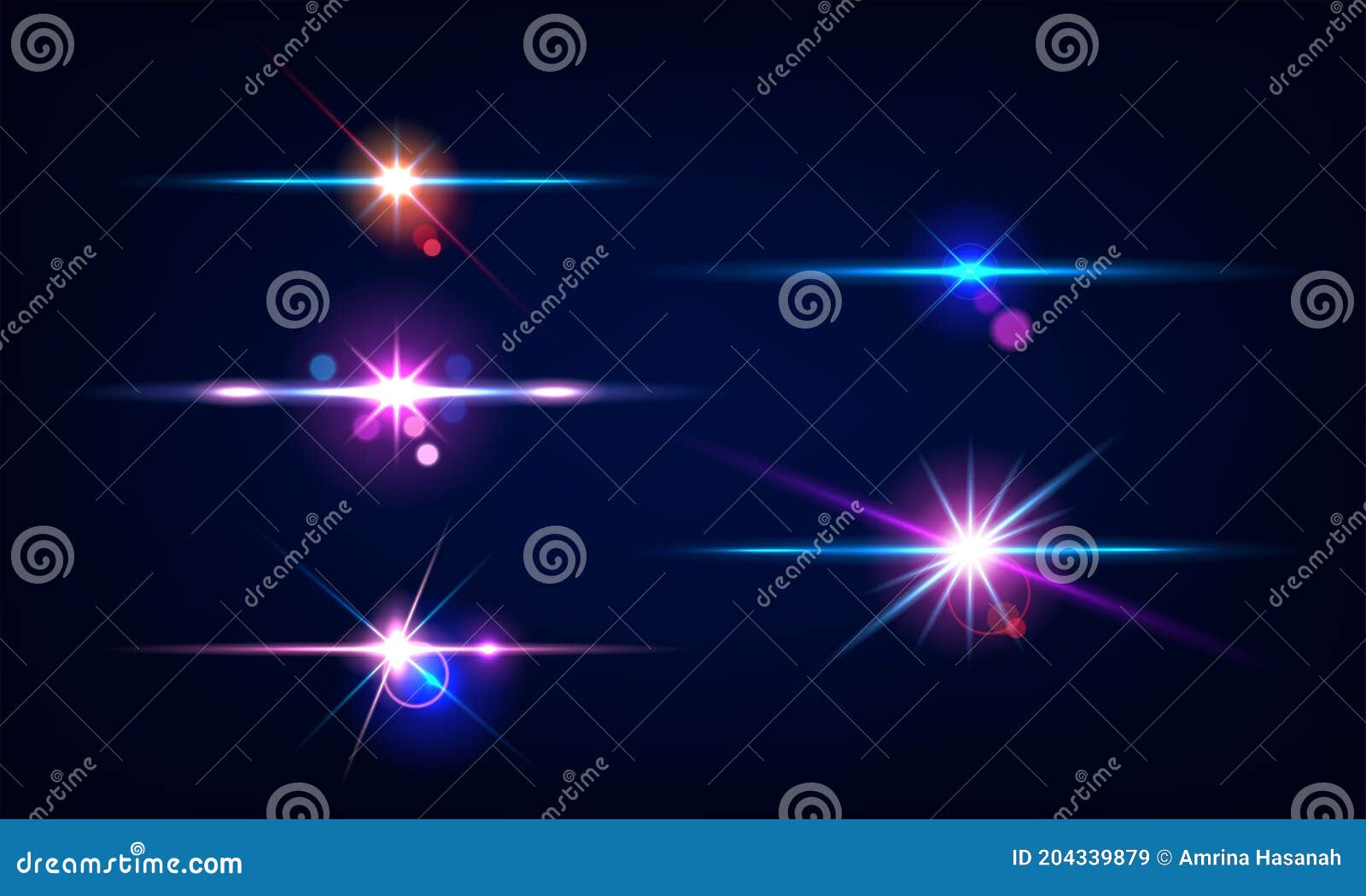 Collection of Beautiful Bright Lens Flares Stock Vector - Illustration ...