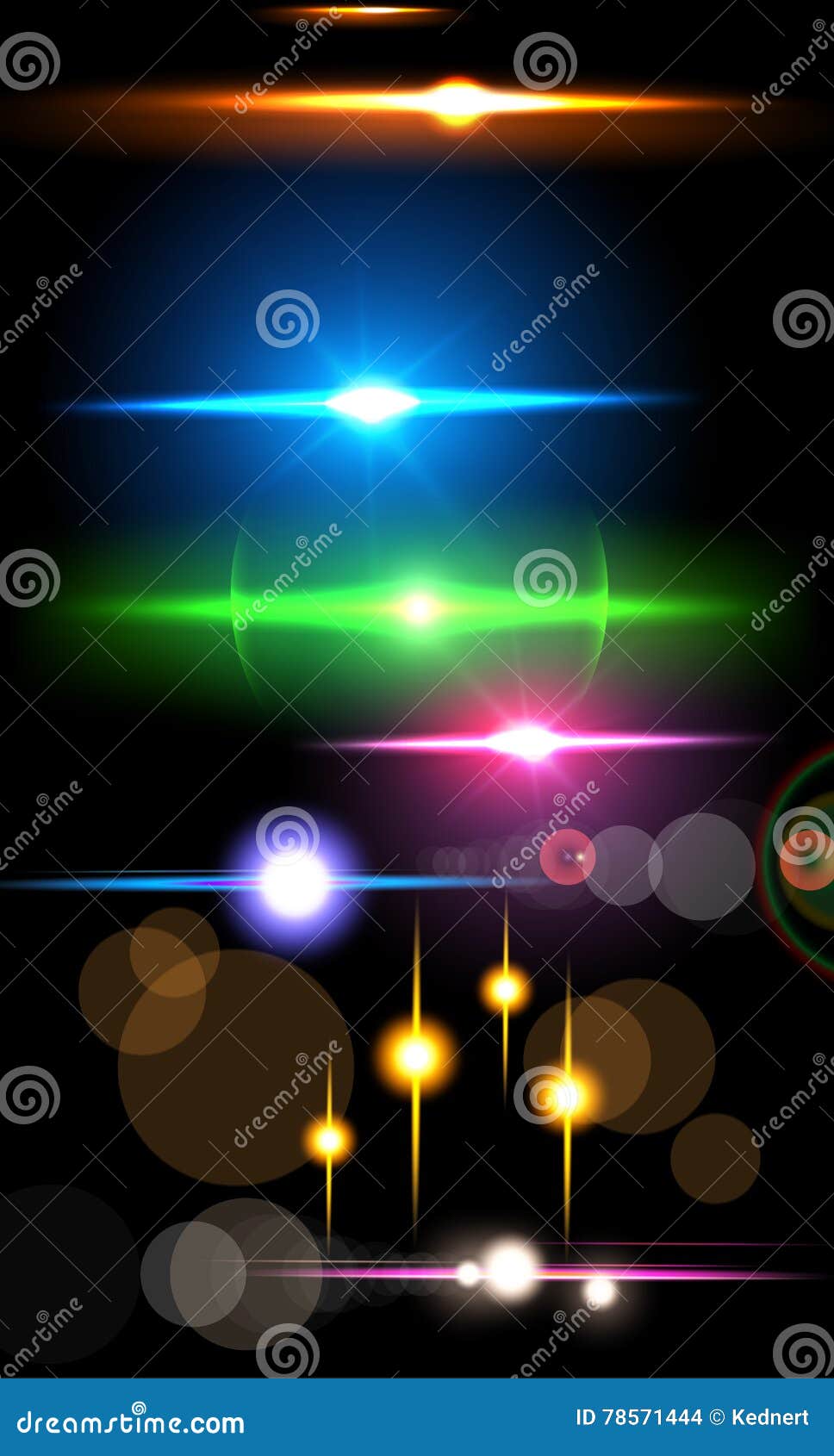Collection of Beautiful Bright Lens Flares. Lighting Effects of Flash ...