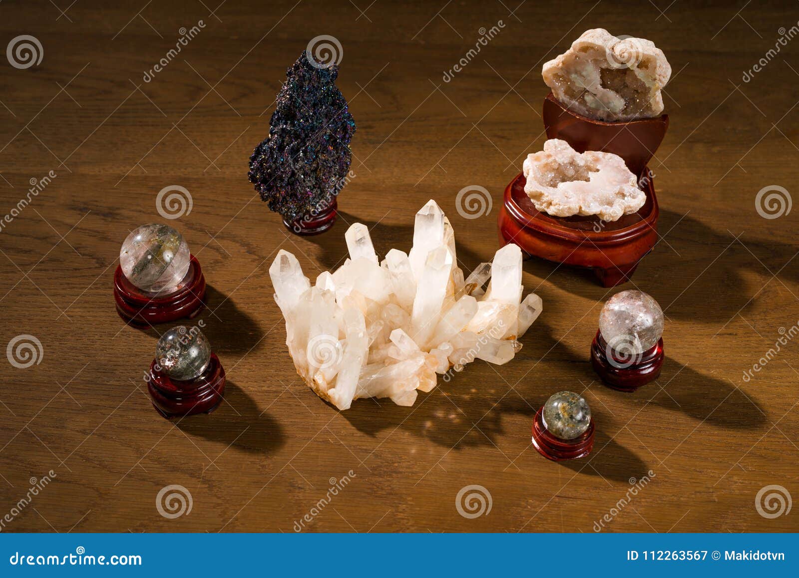 Collection of Beautiful Precious Stones on Wooden Table. Stock Image ...