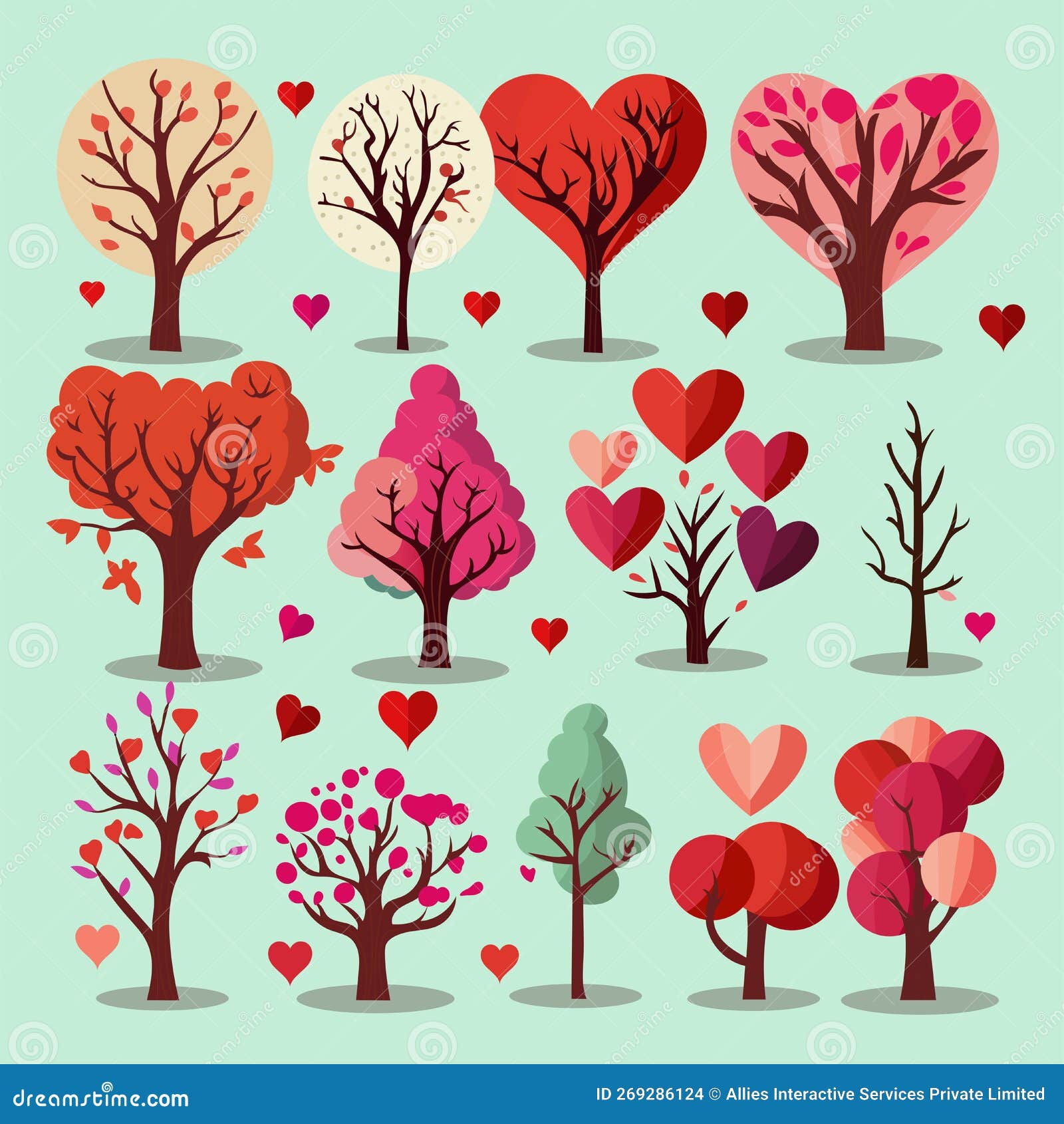 Collection of Beautiful Tree Icon Set in Flat Style. Stock Illustration ...