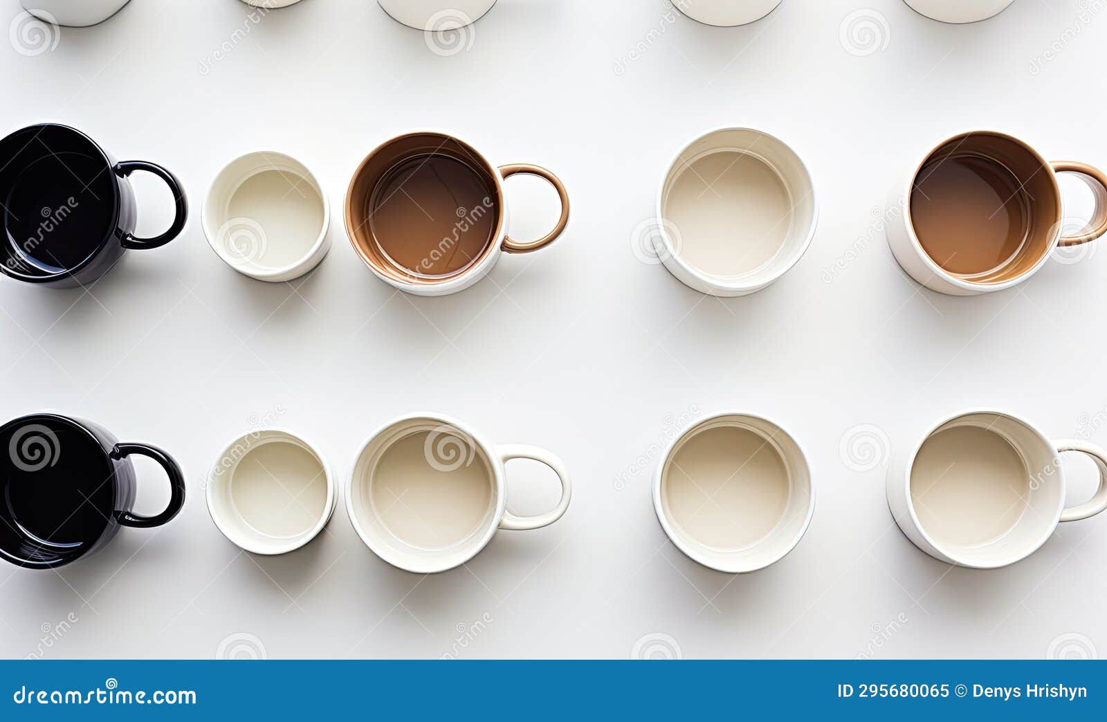 A Collection of Beautifully Arranged Coffee Cups on a Clean White Table ...