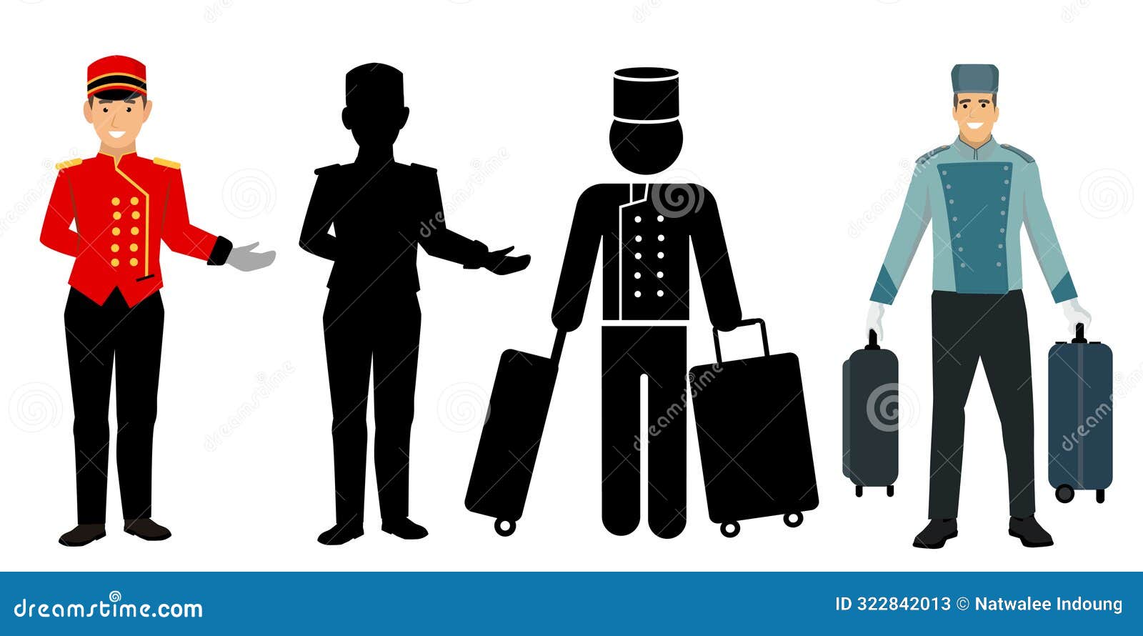 Bellboy With Hotel Baggage Trolley, Handtruck For Luggage. Hotel Staff ...