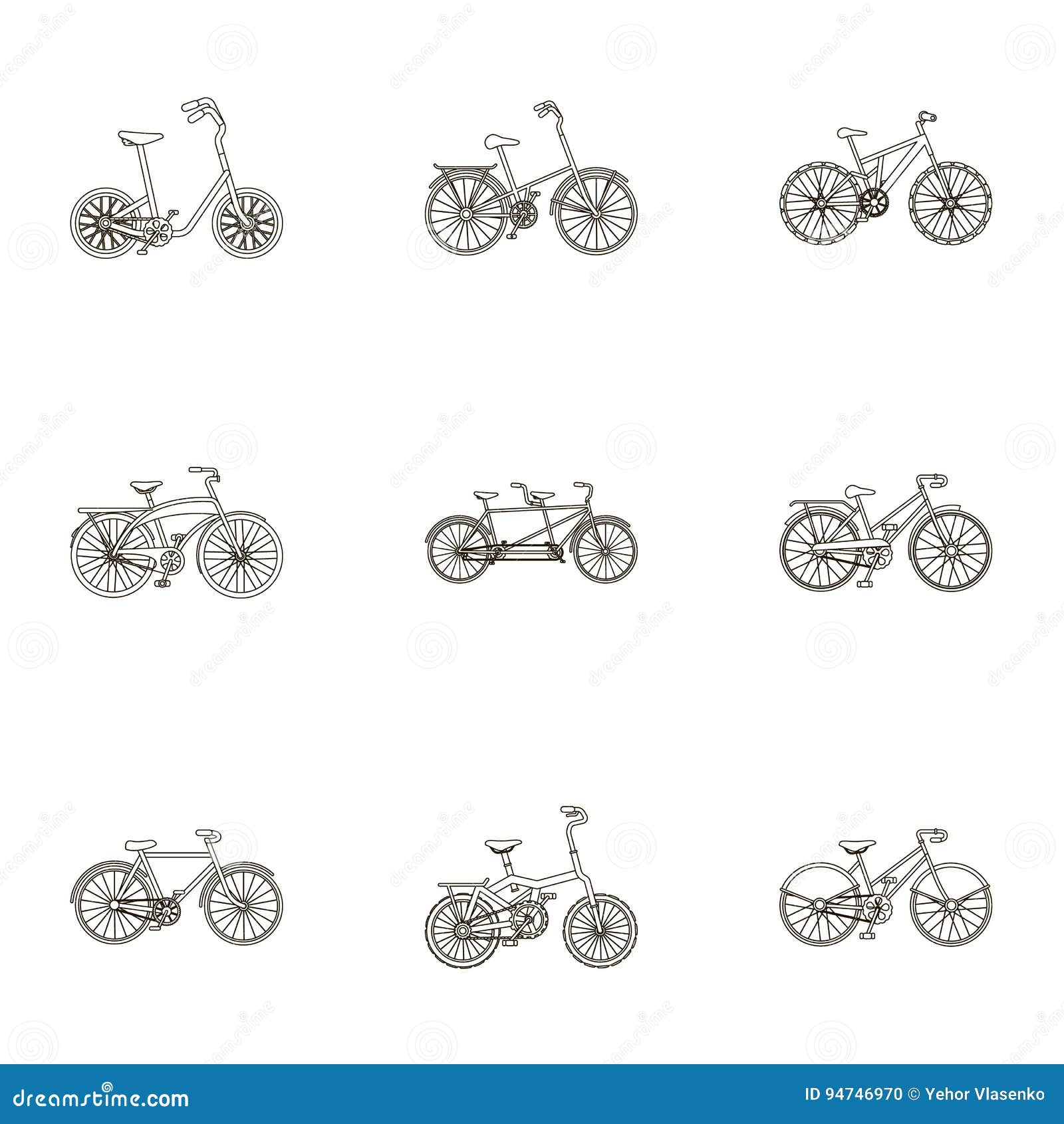 Collection of Bikes with Different Wheels and Frames. Different Bikes ...