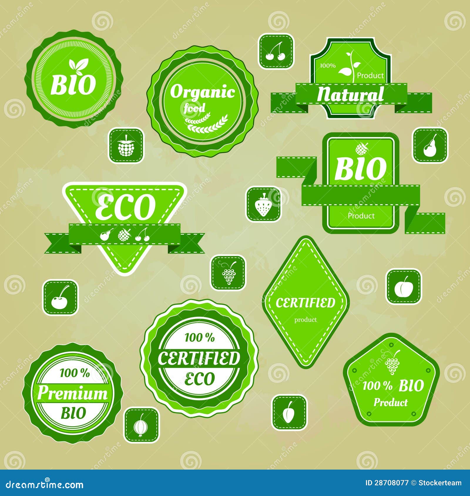 Collection of Bio and Eco Organic Labels Natural Products Stock ...