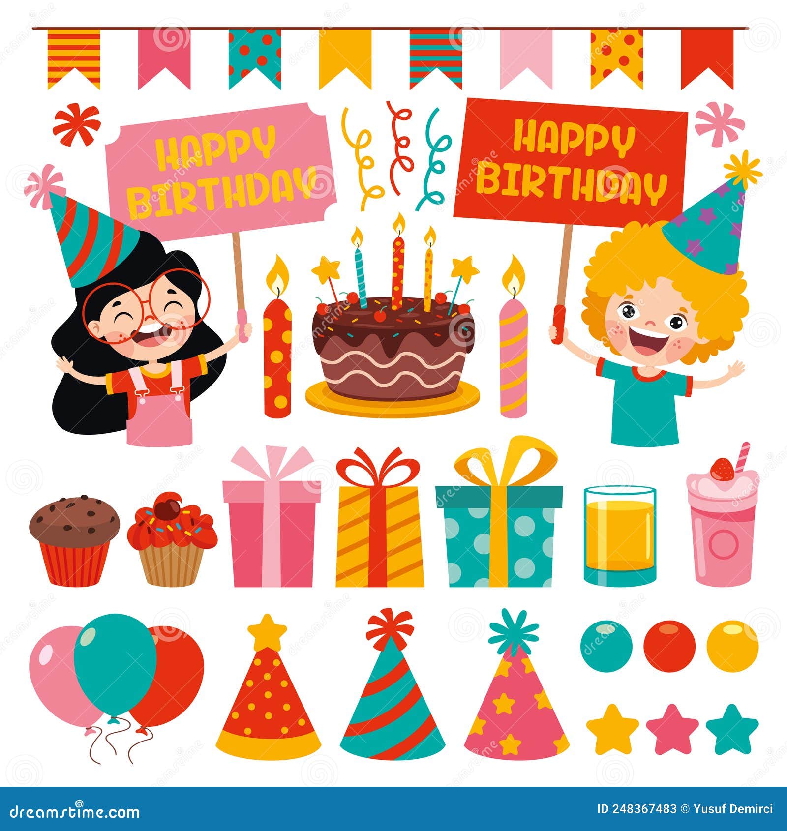 Collection of Birthday Party Elements Stock Illustration - Illustration ...