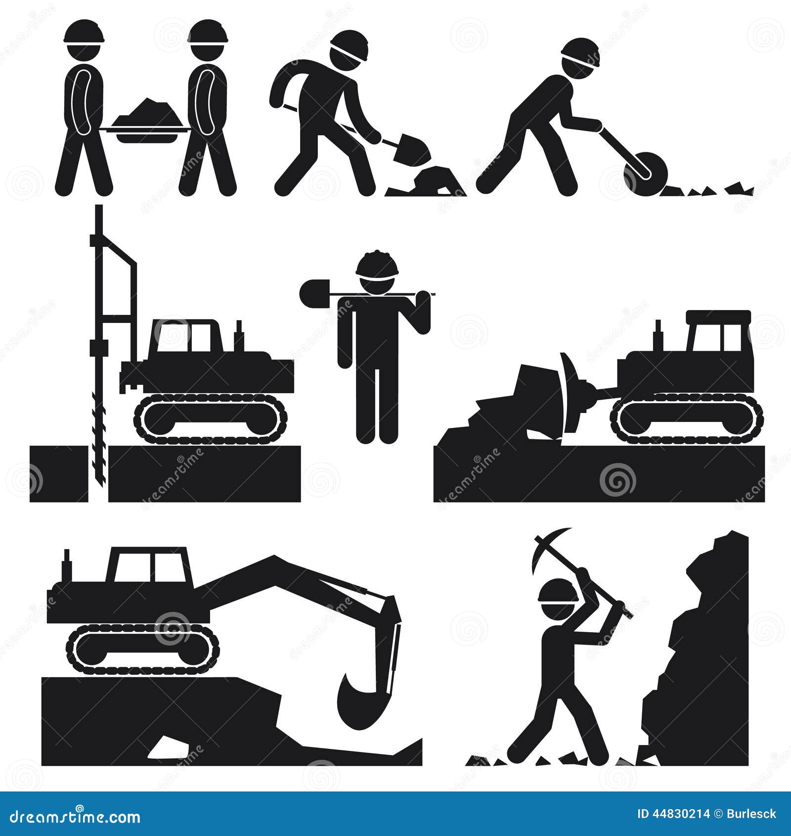 Collection of Black Construction Earthworks Icons Stock Vector ...