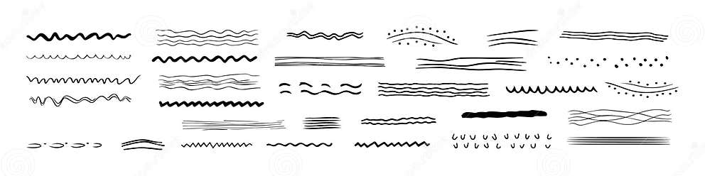 Collection of Black Dashed and Wavy Lines in Various Patterns Isolated ...