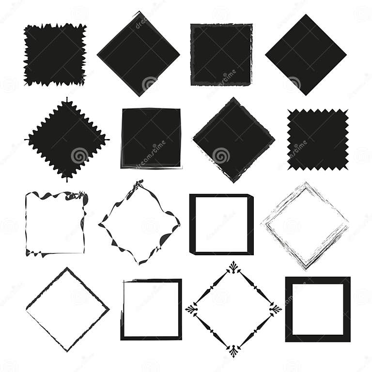 Collection of Black Frame Shapes. Assorted Borders Set. Decorative Square Frames. Vector ...