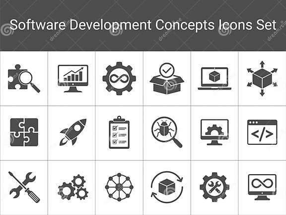 Collection of Software Development Icons. Includes Process, Debugging ...