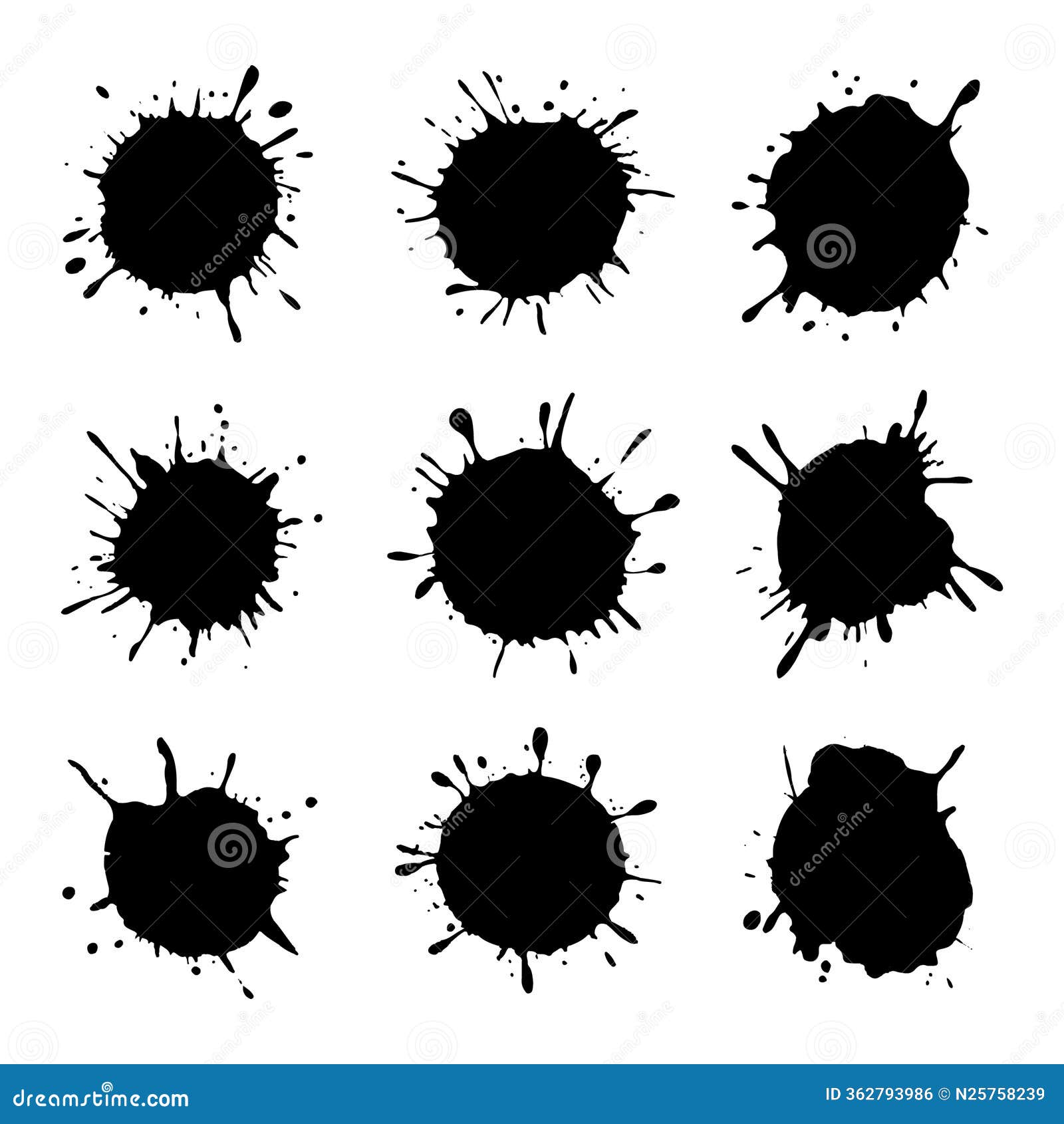 A Collection of Black Ink Splashes Arranged in a Grid-like Structure ...