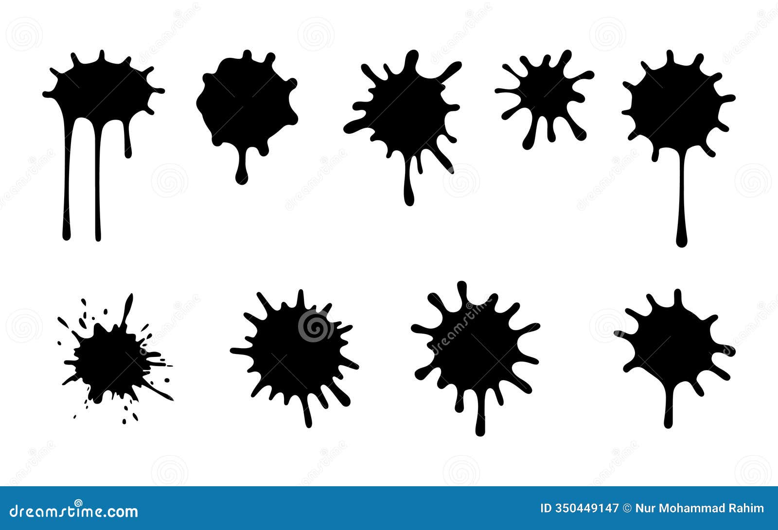 Collection of Black Ink Splatter Marks on White Background Stock ...