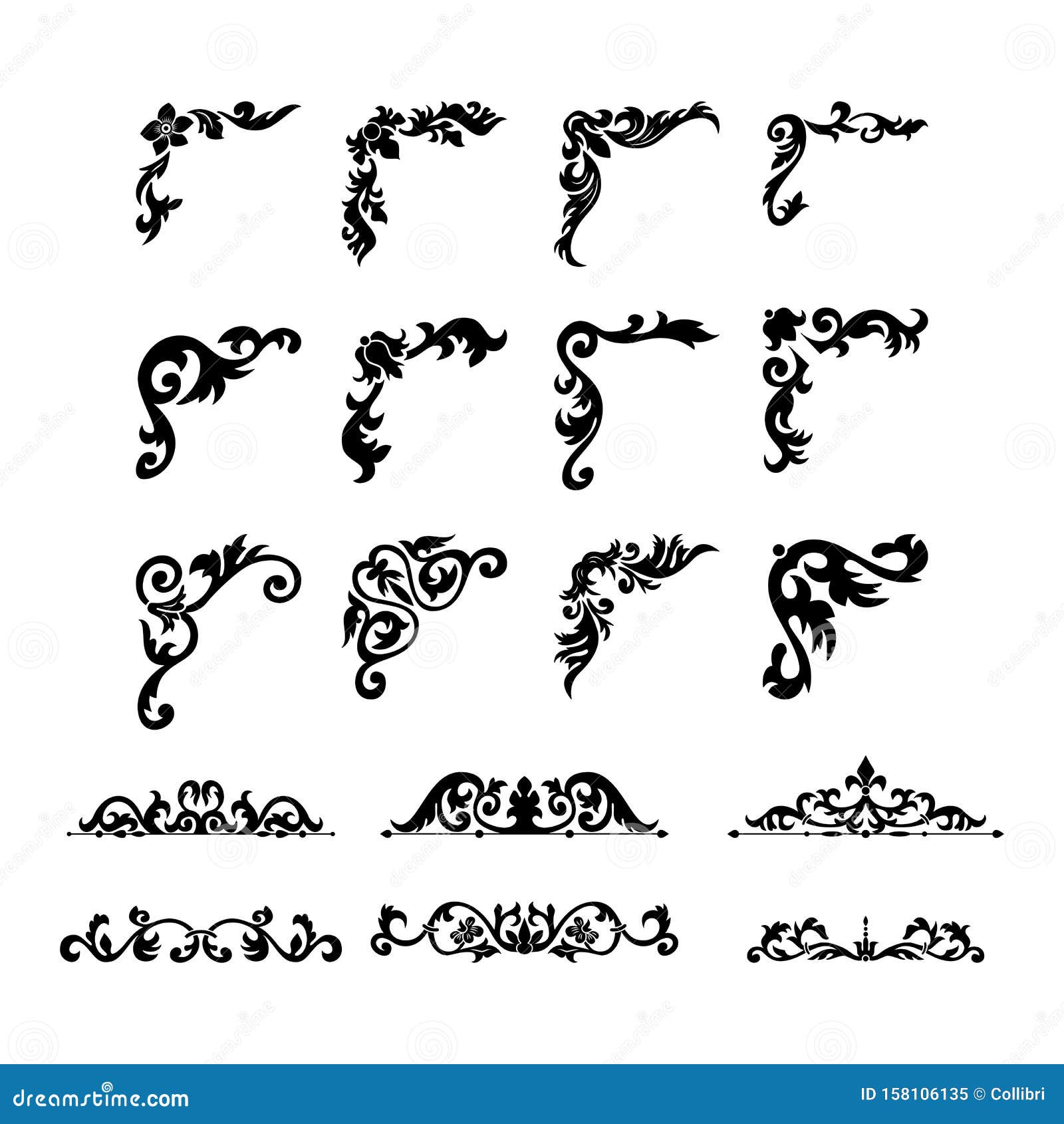 Collection Black Line Corner And Divider. Hand Drawn Design Element Set ...