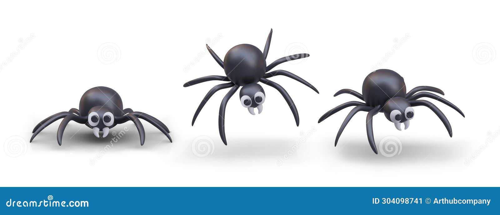 Collection with Black Spiders in Different Positions. Cute Model of ...