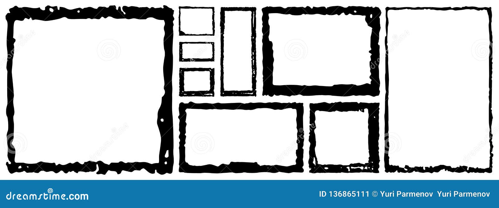 Set of Grunge Square Frames. Empty Border Background. Hand Draws Black ...