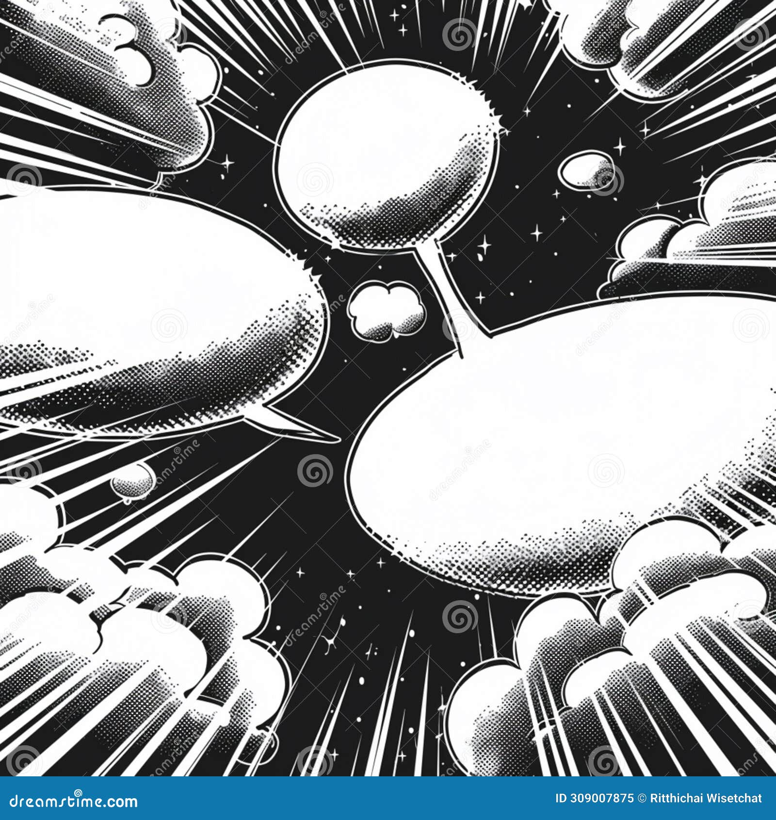 Collection of Black and White Comic Book Style Speech Bubbles and ...