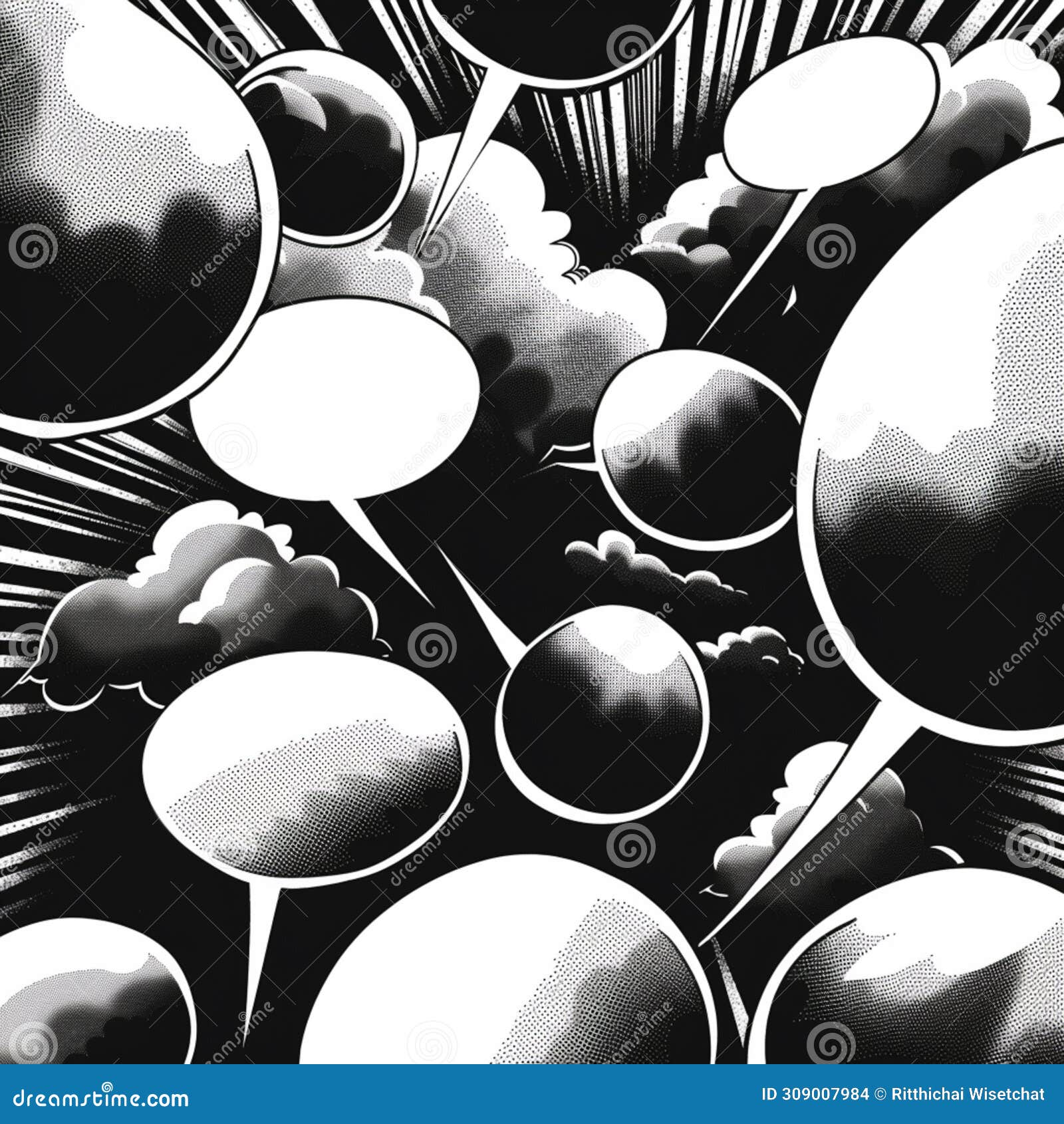 Collection of Black and White Comic Book Style Speech Bubbles and ...