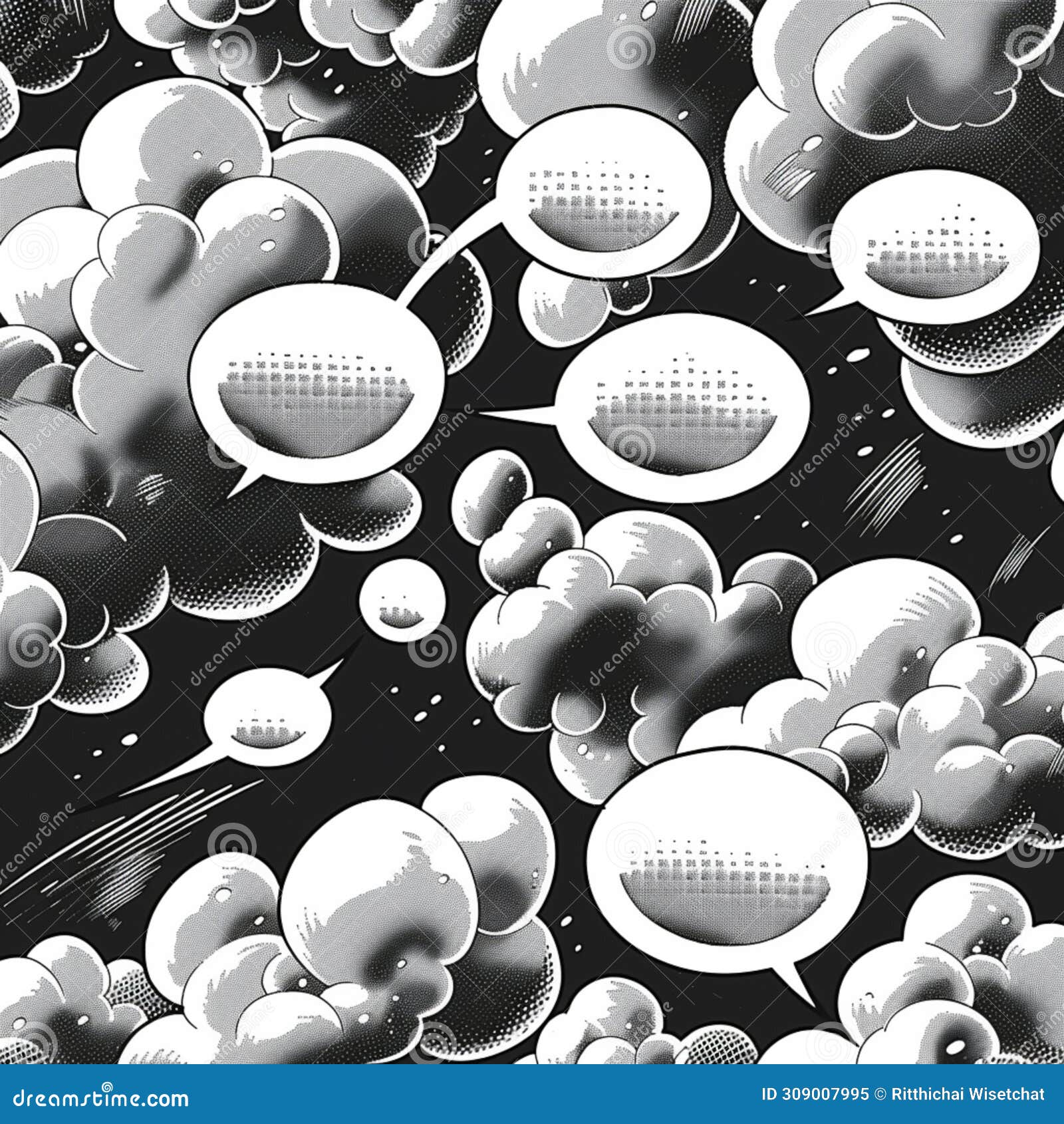 Collection of Black and White Comic Book Style Speech Bubbles and ...