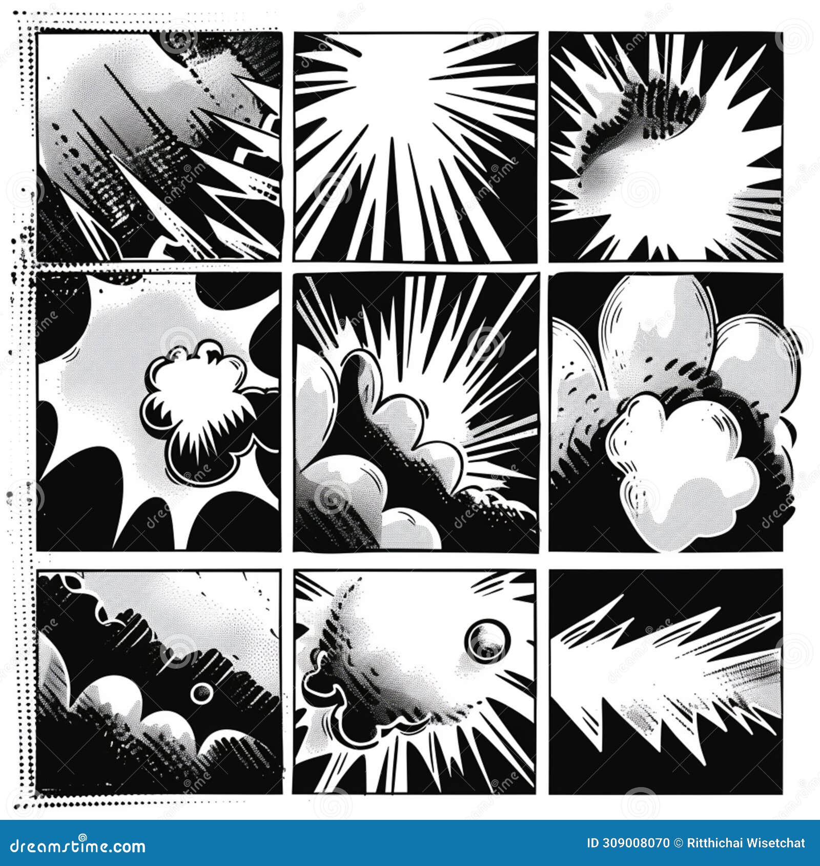 Collection of Black and White Comic Book Style Speech Bubbles and ...