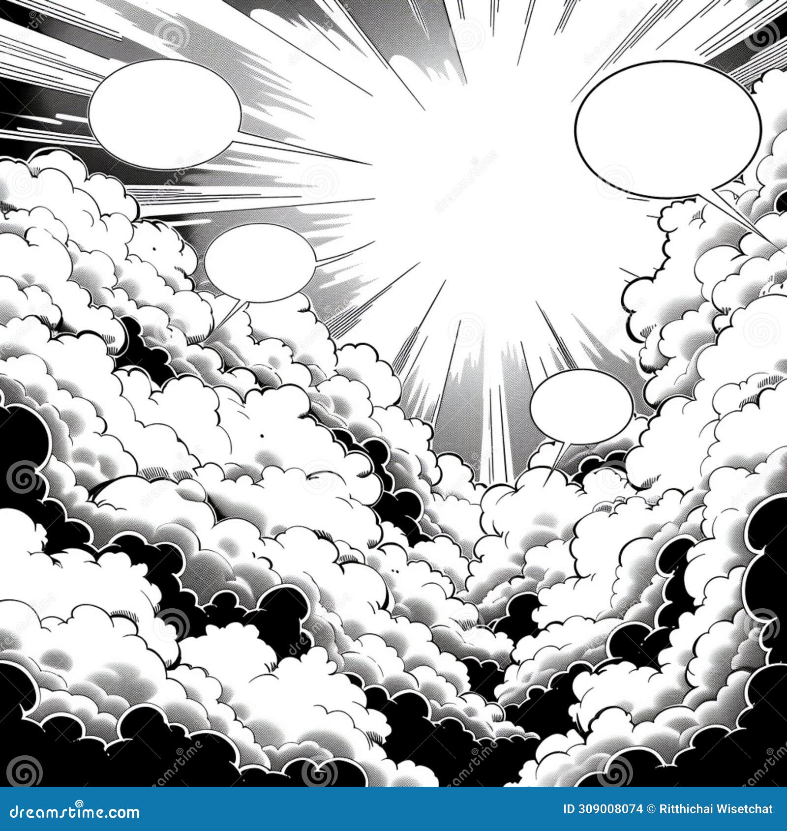 Collection of Black and White Comic Book Style Speech Bubbles and ...