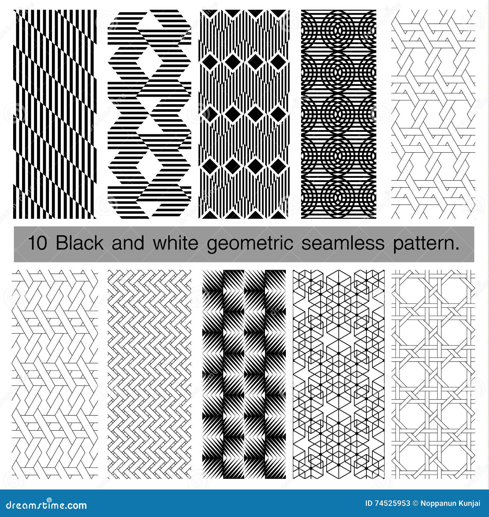 Collection of Black and White Geometric Seamless Pattern. Stock ...