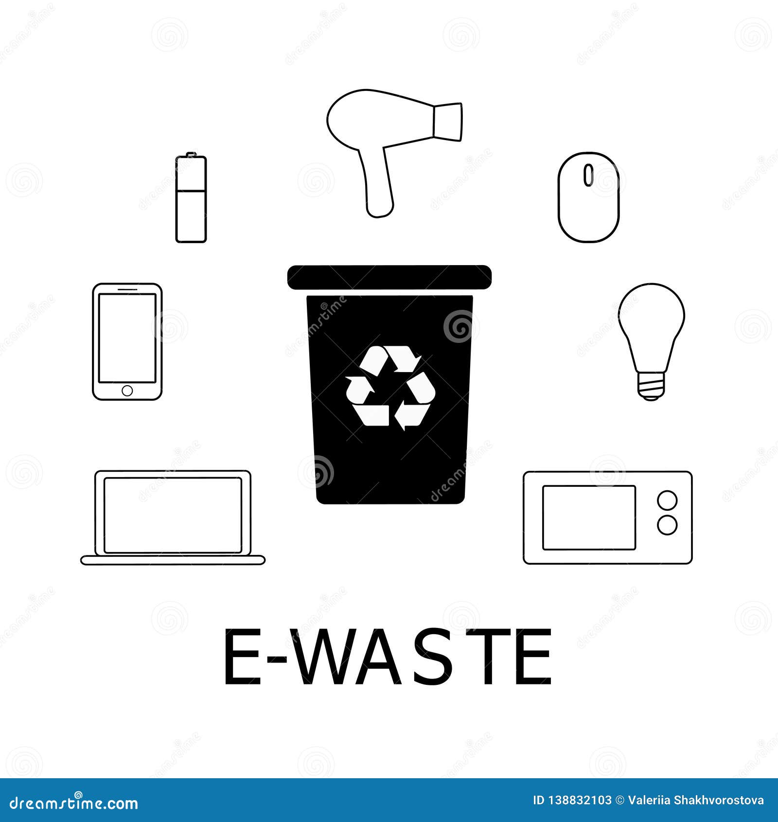 Collection of Black and White Icons of E-waste. Electronic Garbage and ...