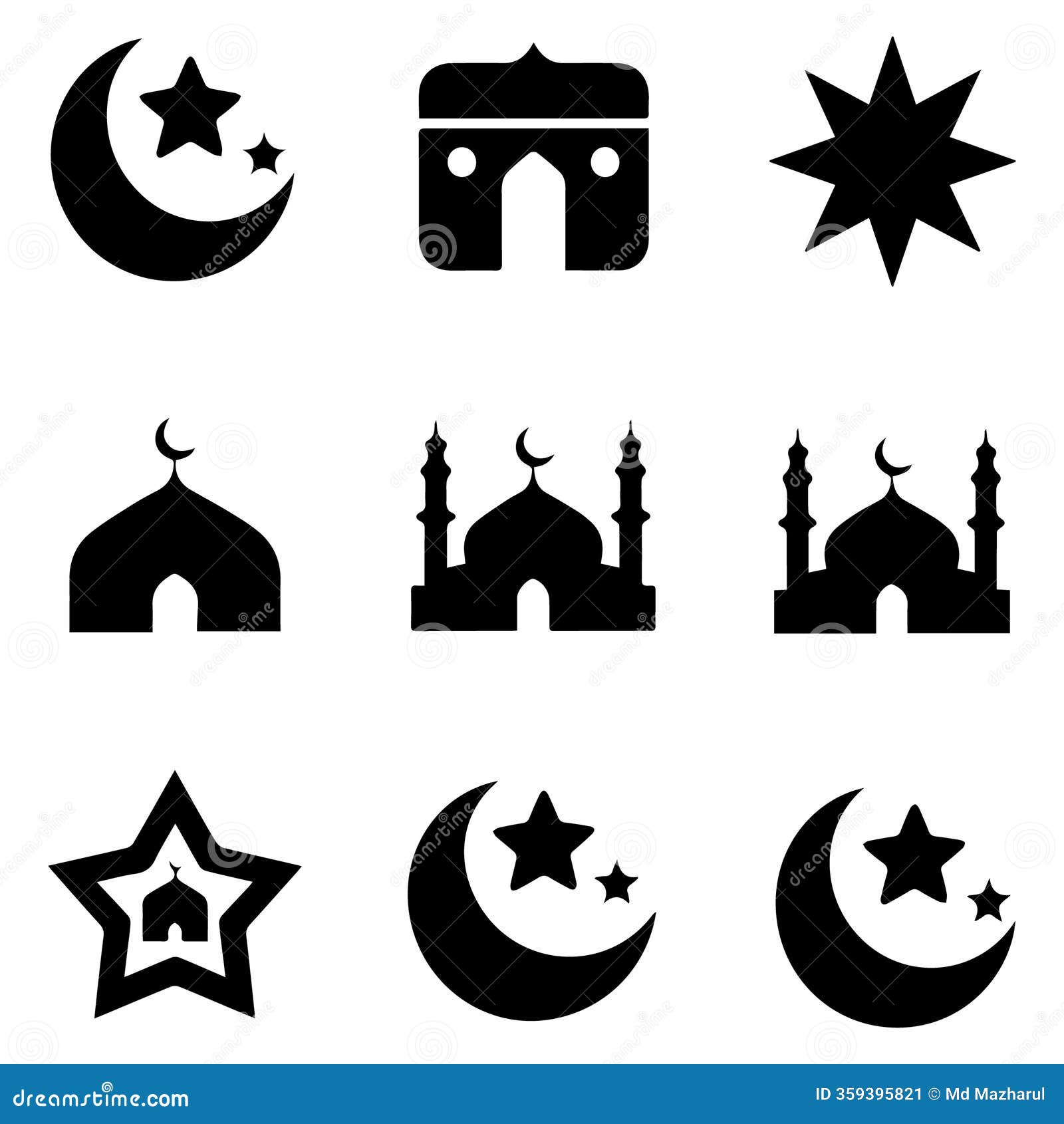 Collection of Black and White Islamic Symbols Stock Vector ...