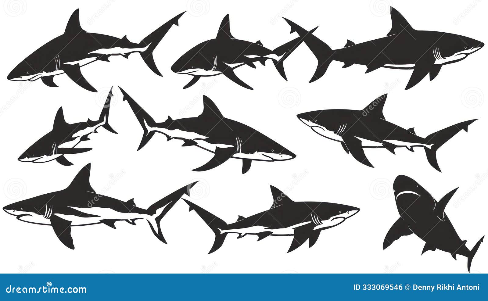 Collection of Black and White Shark Silhouettes Stock Illustration ...