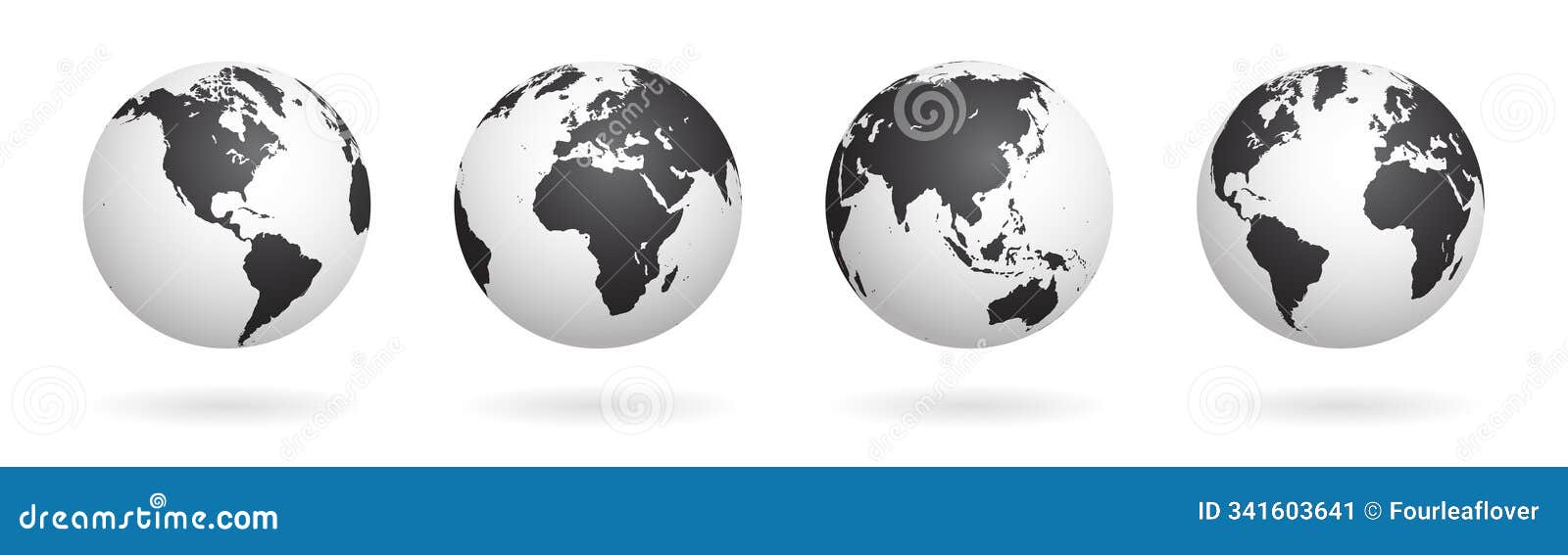 Collection of Black and White Vector Earth Globe Symbols. Stock ...